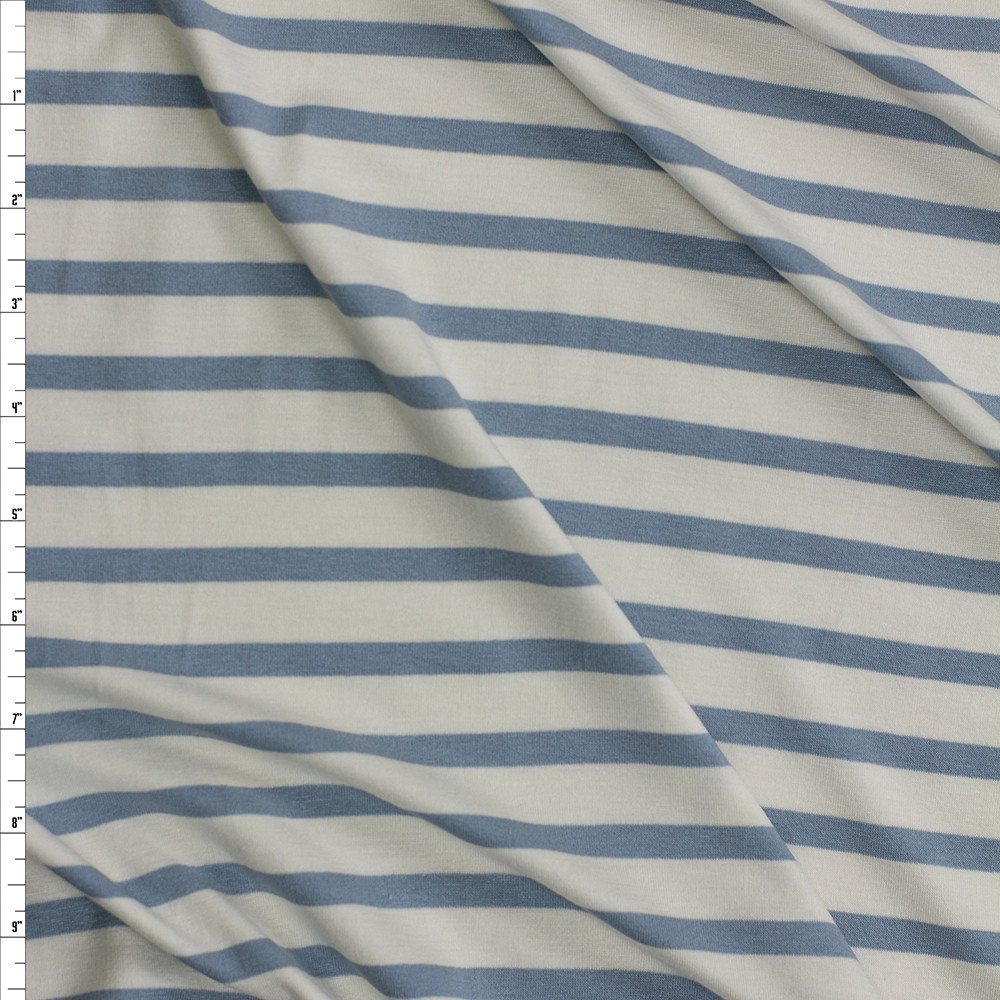 Cali Fabrics Sky Blue and Offwhite Pencil Stripe Stretch Modal Jersey ...