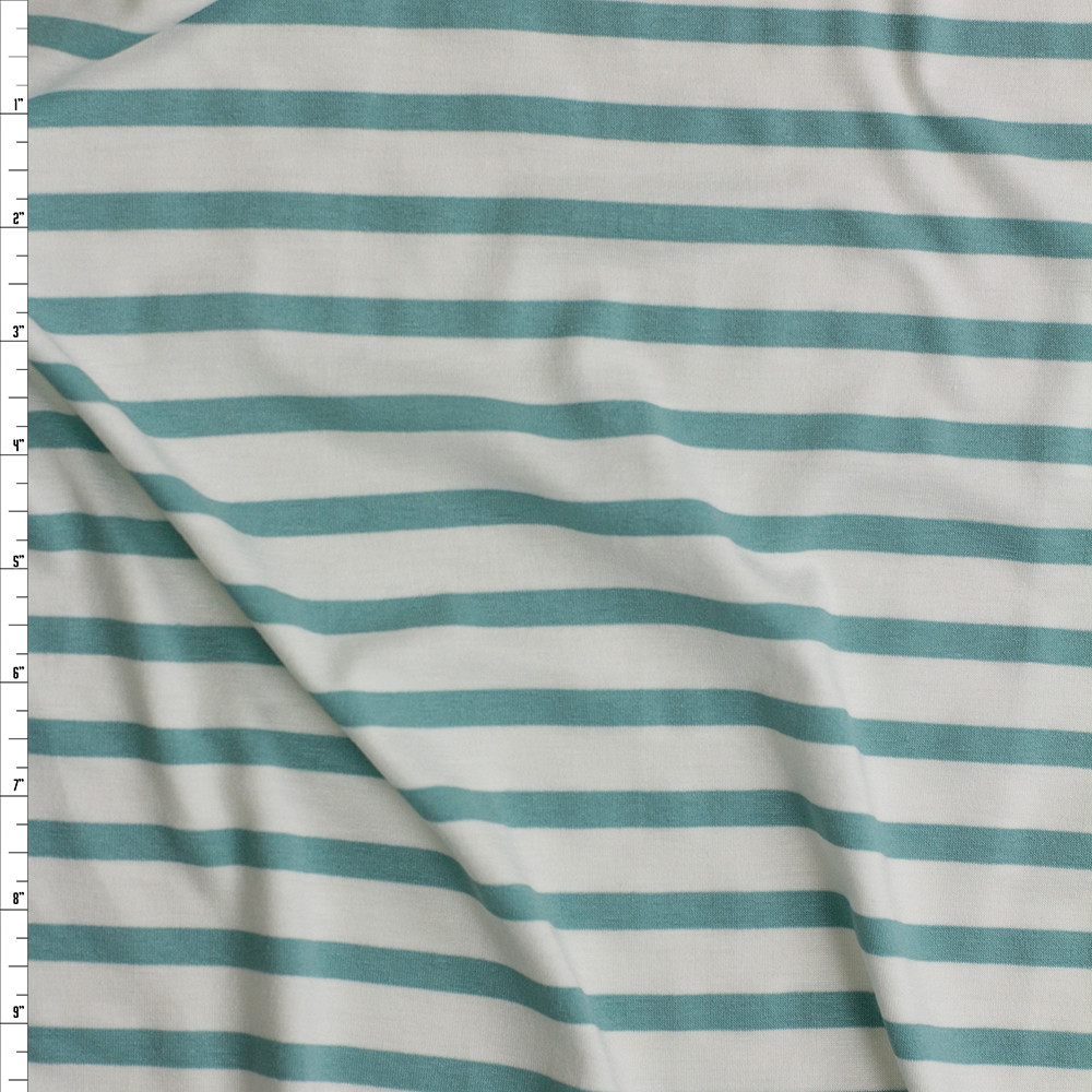Cali Fabrics Seafoam and Offwhite Pencil Stripe Stretch Modal Jersey ...