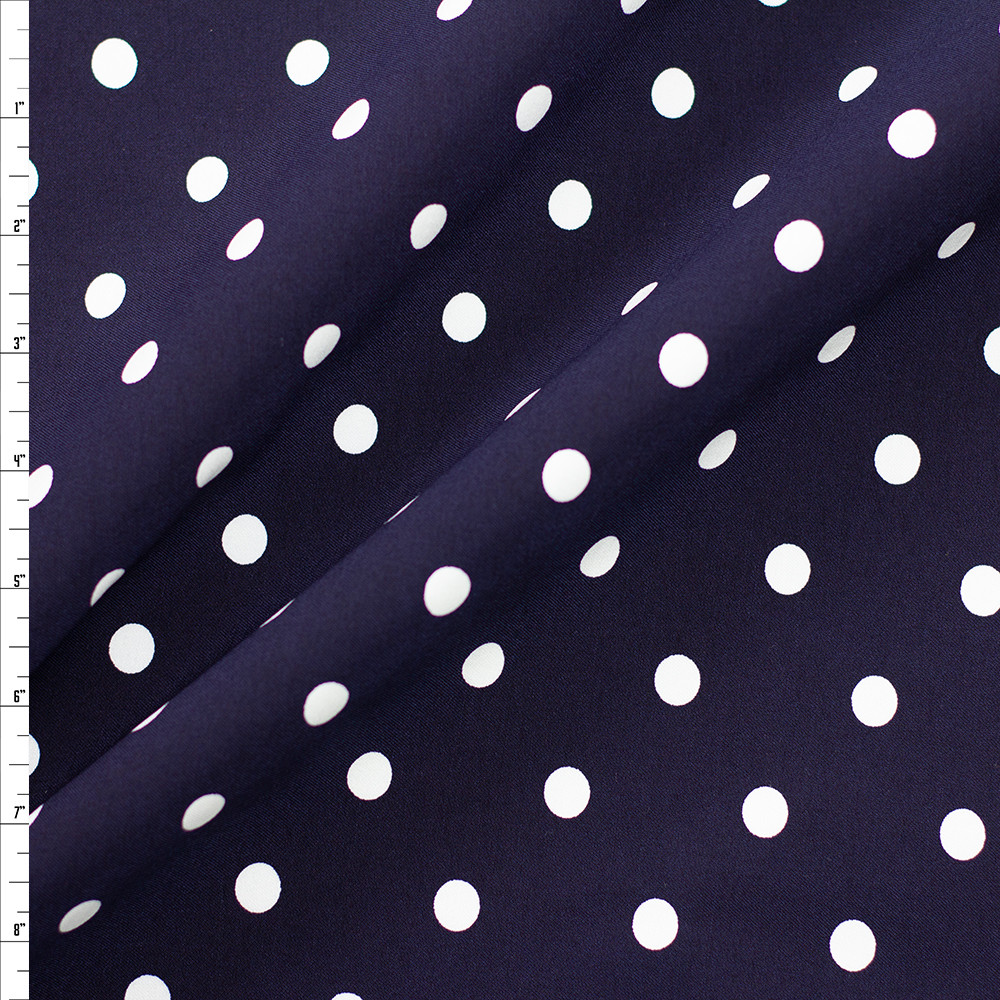 Cali Fabrics White on Navy Polka Dots Designer Viscose Nylon Stretch ...