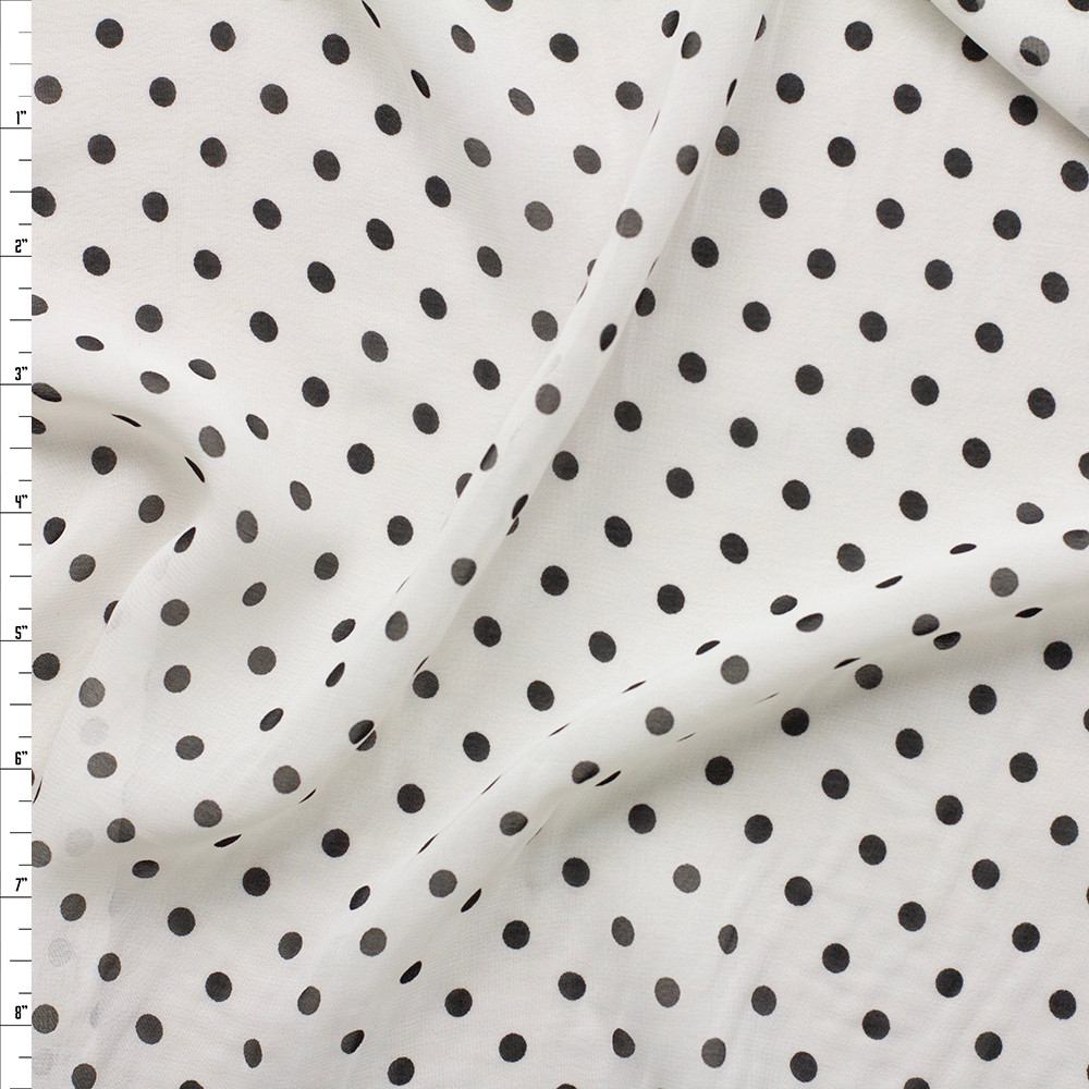 Cali Fabrics Black on White Polka Dots Poly Chiffon #26282 Fabric by ...