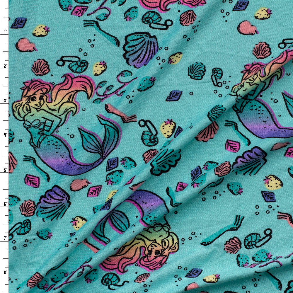 Cali Fabrics Mermaids on Aqua Double Brushed Poly/Spandex Knit Fabric ...