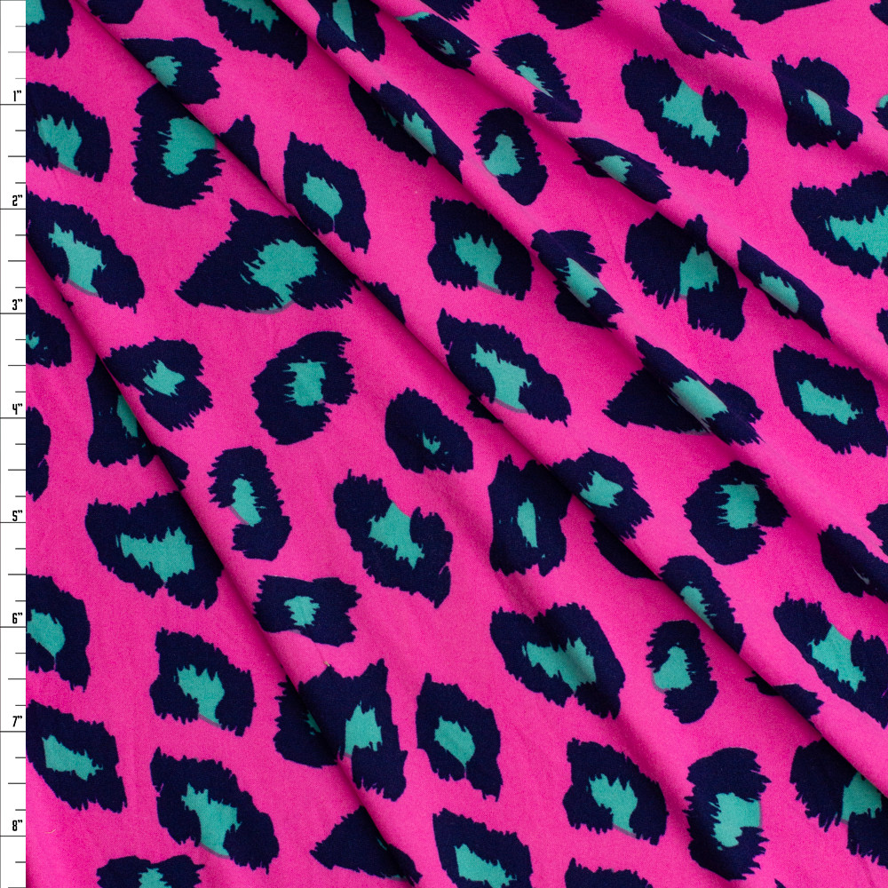 Cali Fabrics Hot Pink, Plum, and Mint Wild Leopard Double Brushed Poly ...