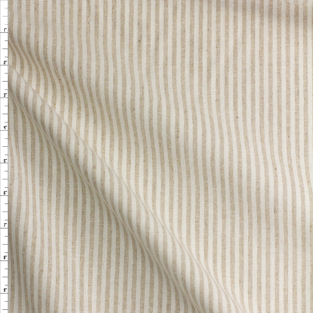 Cali Fabrics Natural and White Vertical Stripes Cotton/Linen Fabric by ...