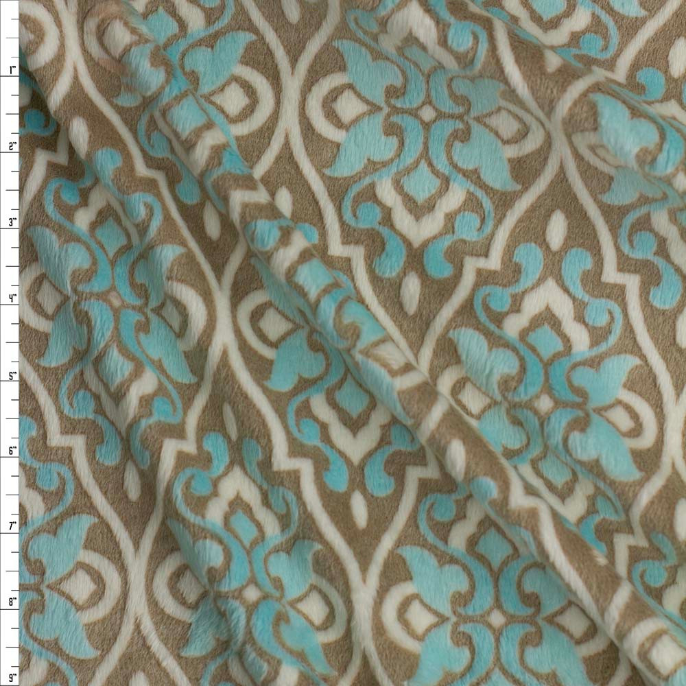 Cali Fabrics Aqua, Tan, and Ivory Medallion Embossed Cuddle Fabric by ...