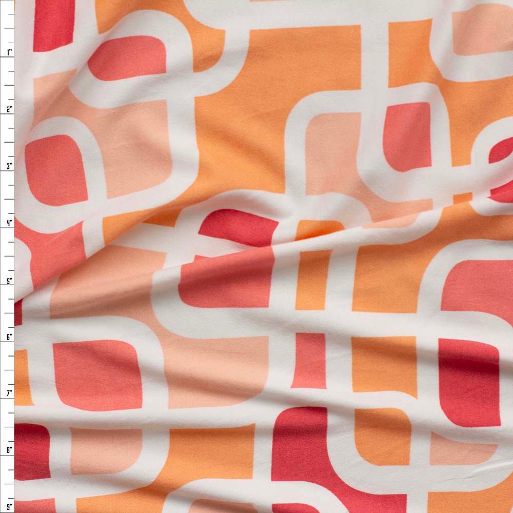 Cali Fabrics Red and Coral Retro Overlapping Tiles Double Brushed Poly ...