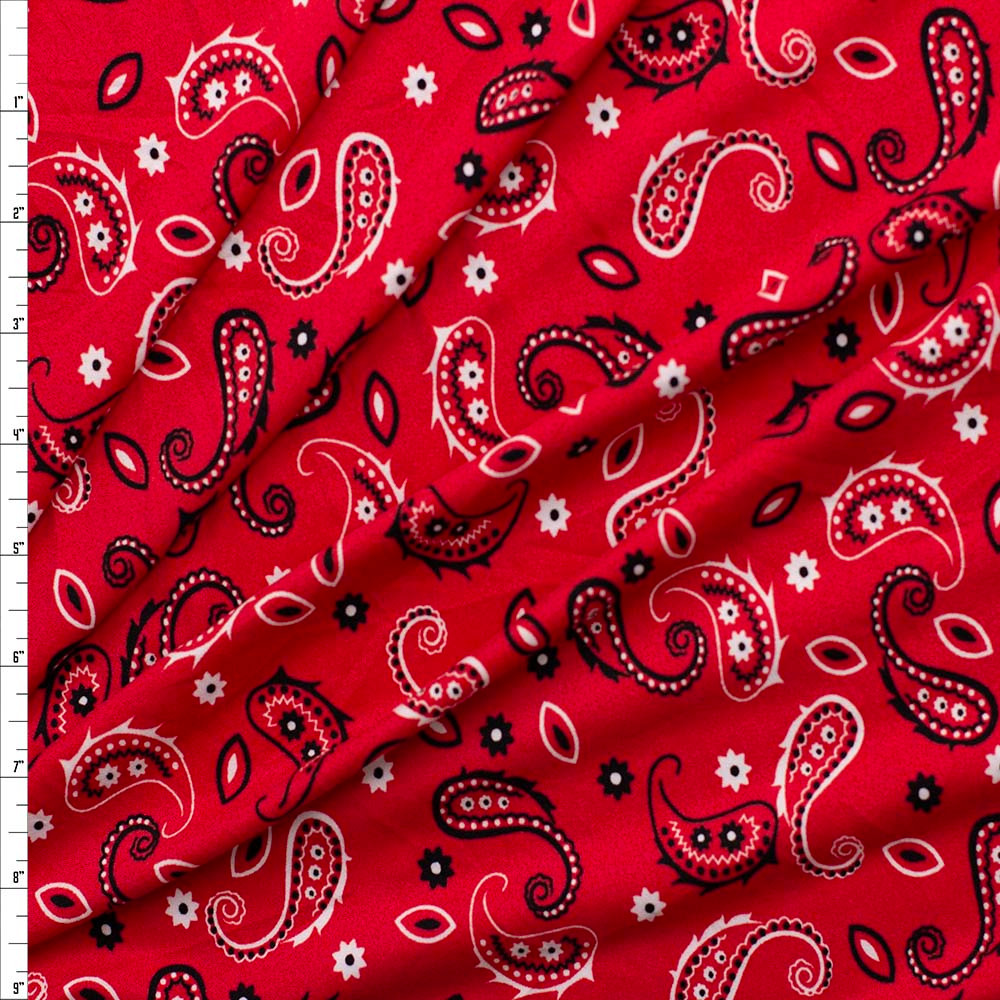Cali Fabrics Red Paisley Print Double Brushed Poly/Spandex Fabric by ...