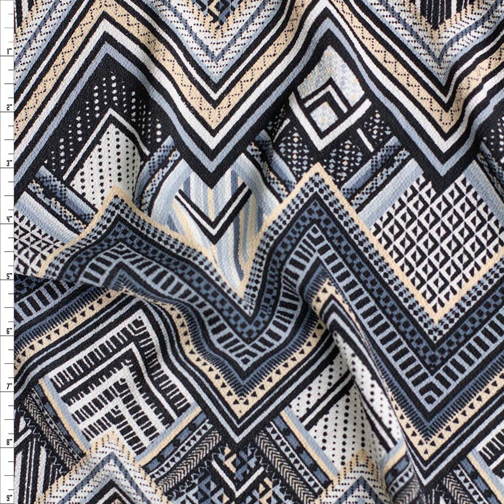 Cali Fabrics Navy and White Multi Chevron Polyester Bubble Crepe Fabric ...