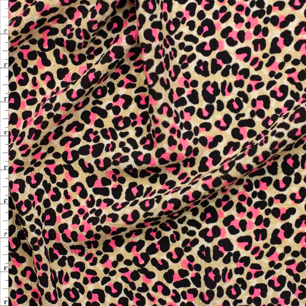 Cali Fabrics Neon Pink, Black, and Tan Cheetah Print Polyester Bubble ...