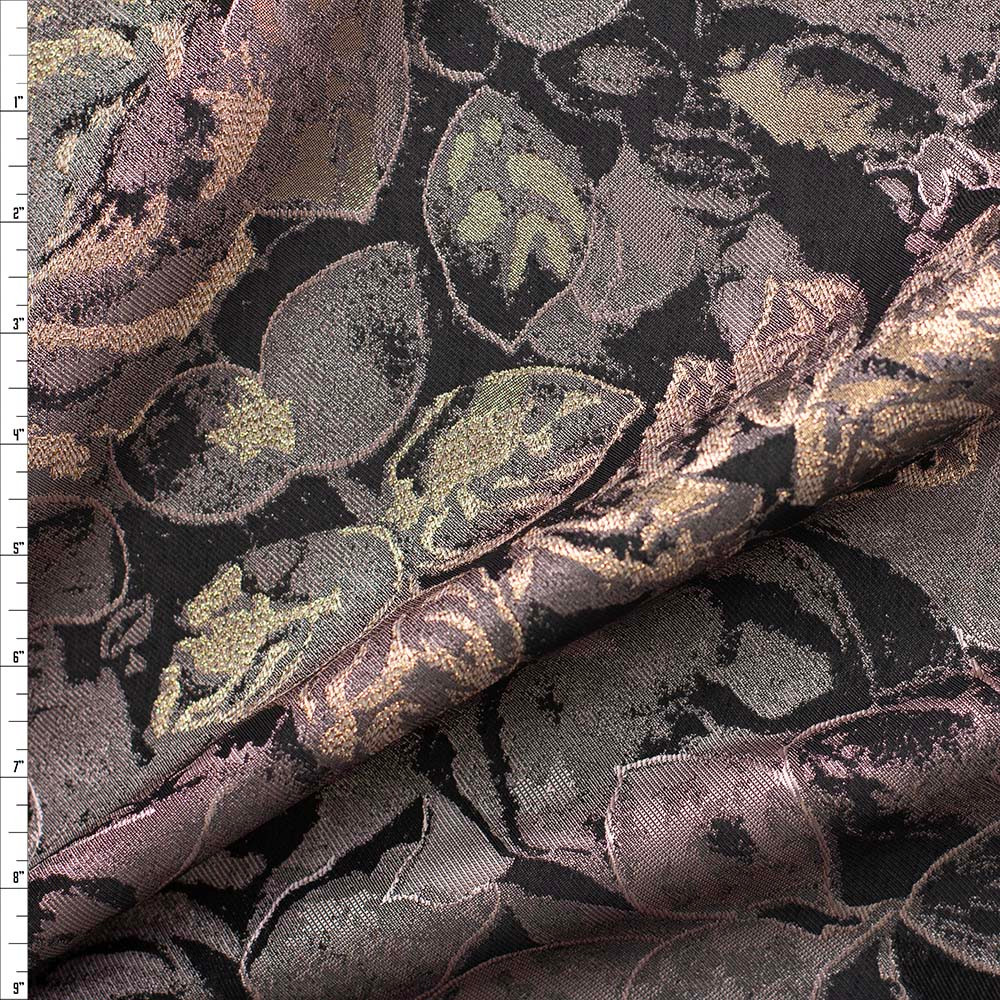 Cali Fabrics Bronze Rose and Leaves Designer Brocade Fabric by the Yard