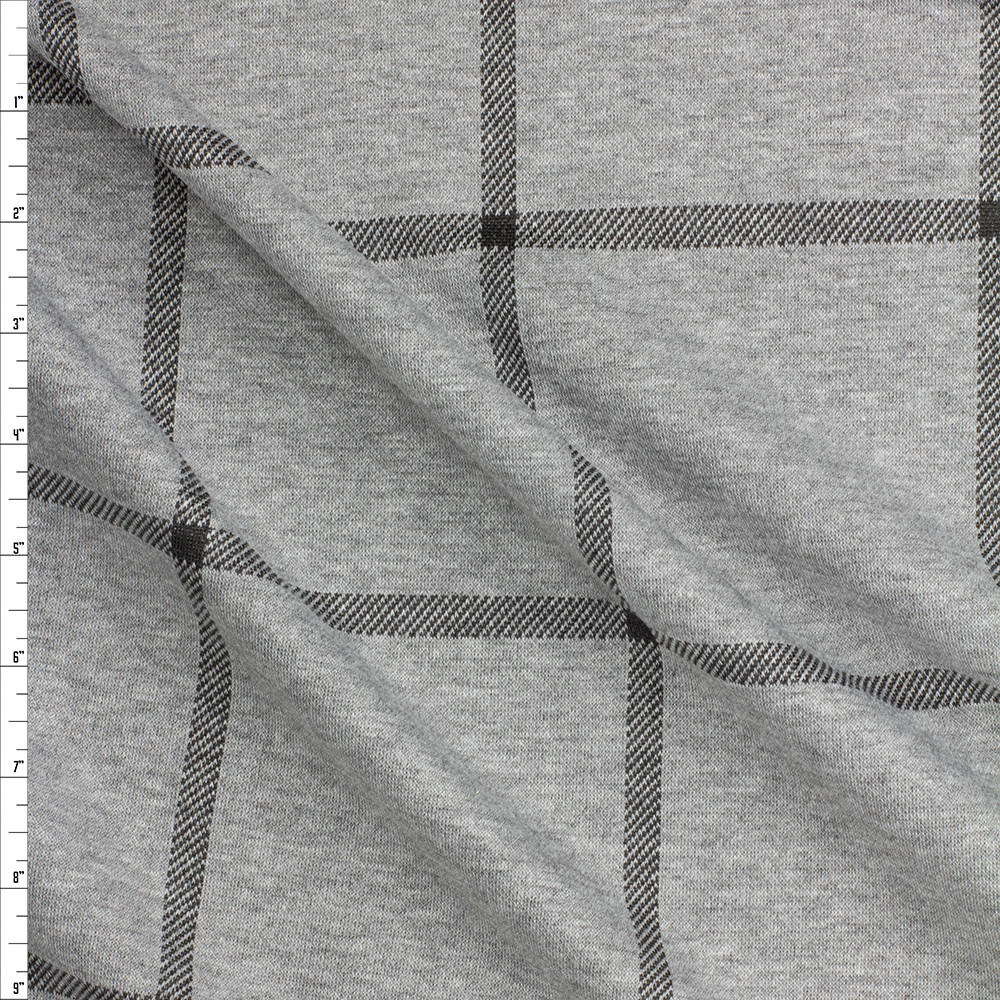 Cali Fabrics Black and Heather Grey Plaid Double Sweater Knit #27015 ...