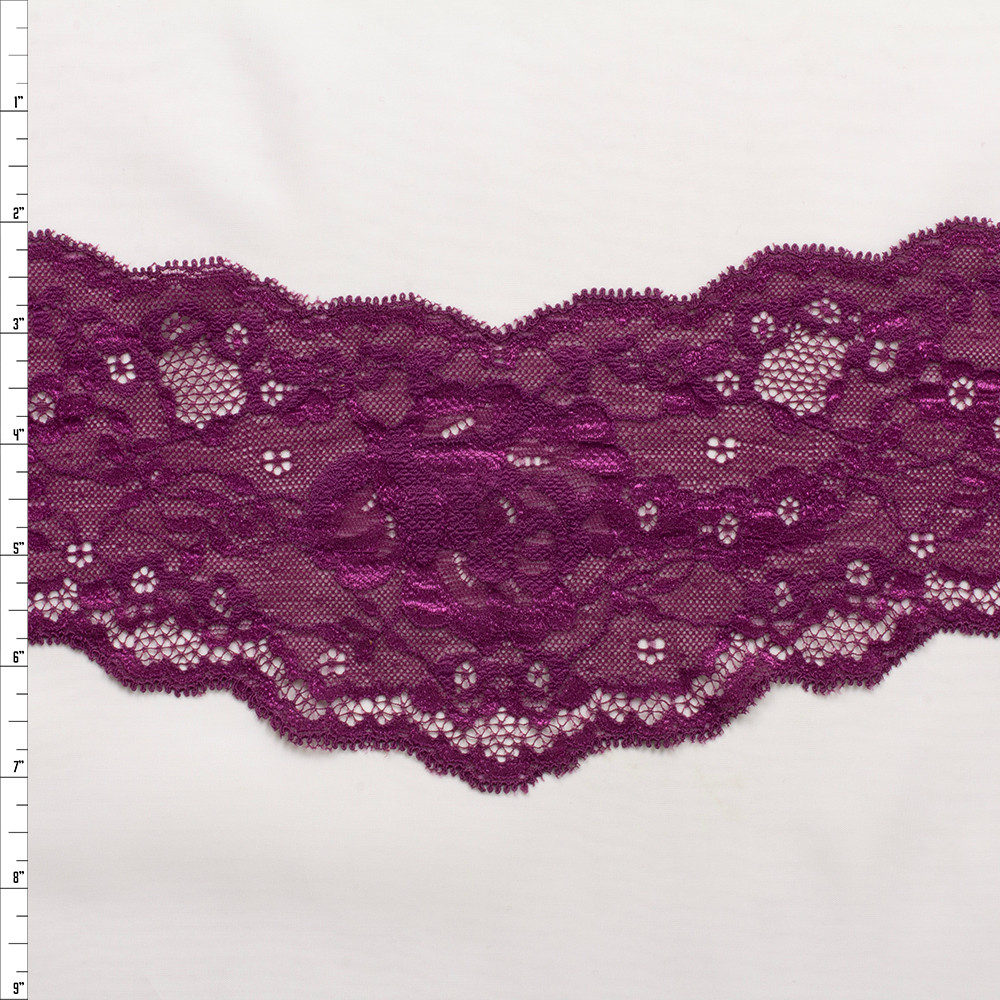 Cali Fabrics Plum 4” Designer Floral Stretch Lace V-Panel from ‘Hanky ...
