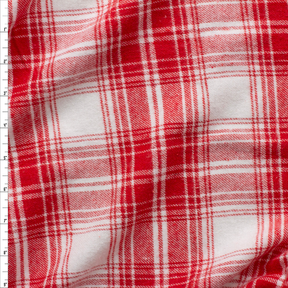 Cali Fabrics Red and White Plaid Flannel #27133 Fabric by the Yard