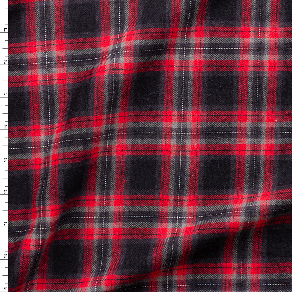 Cali Fabrics Red, Black, and Grey Plaid Flannel #27136 Fabric by the Yard