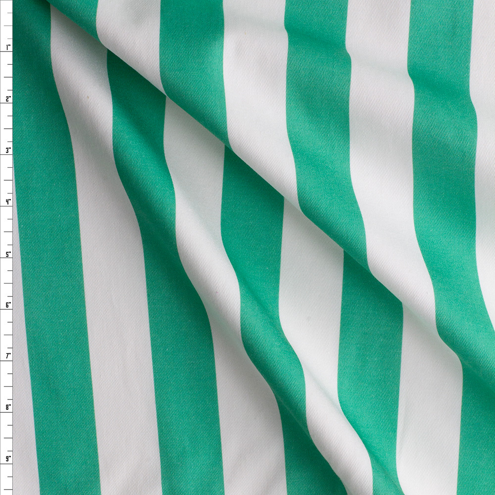 Cali Fabrics Green And White Vertical Stripe Cotton Twill Fabric by the ...