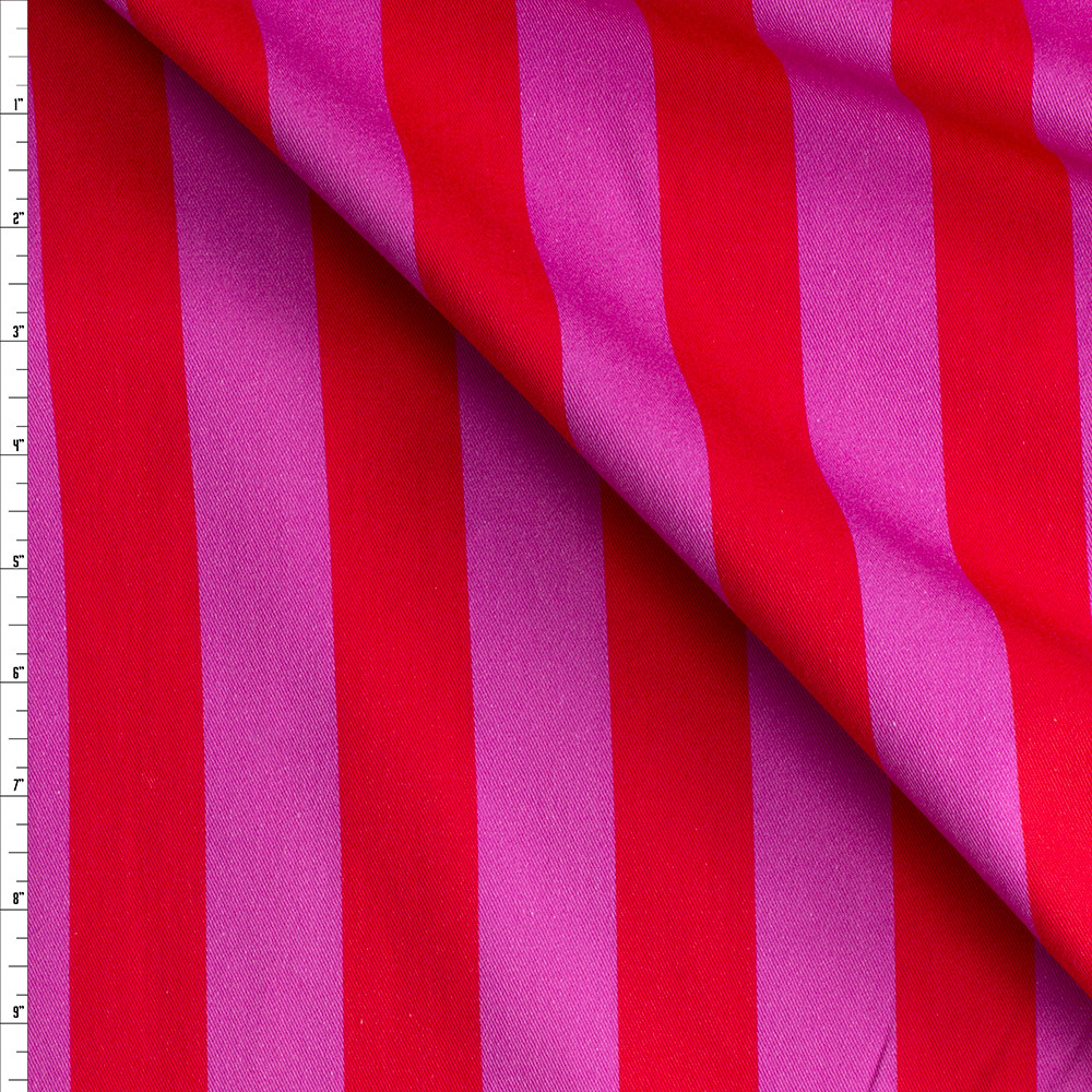 Cali Fabrics Hot Pink And Red Vertical Stripe Cotton Twill Fabric by ...