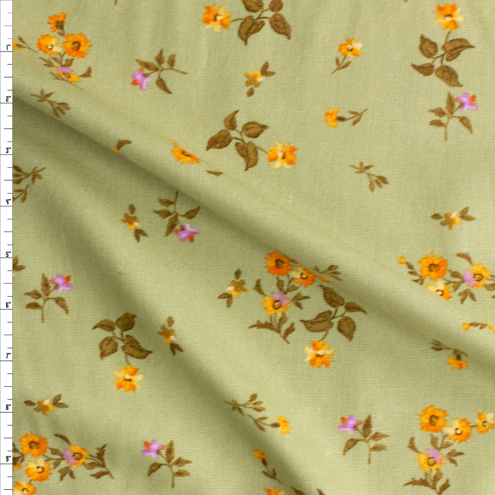 Cali Fabrics Spring Floral On Mint Linen/Rayon Fabric by the Yard