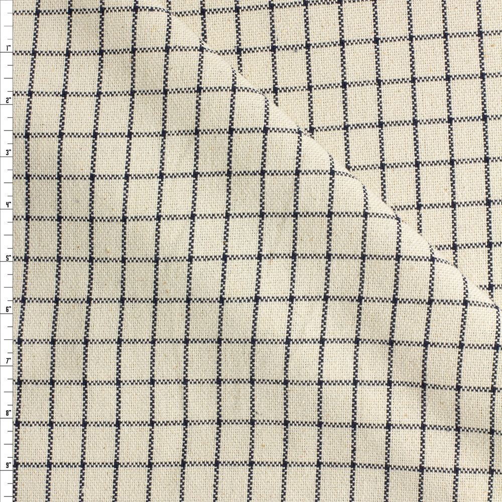Cali Fabrics Navy On Ivory Windowpane Check Cotton Duck Fabric by the Yard