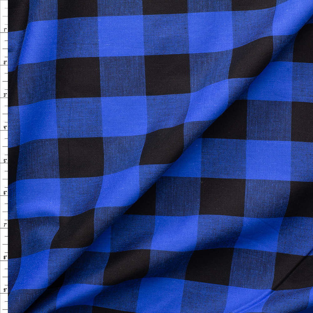Cali Fabrics Royal Blue And Black Plaid Cotton Shirting #27434 Fabric ...
