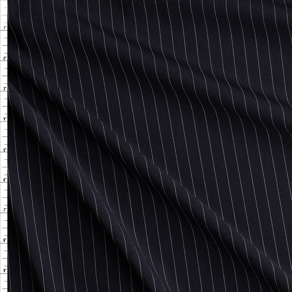 Cali Fabrics White Pinstripe On Black Midweight Designer Poly Knit ...