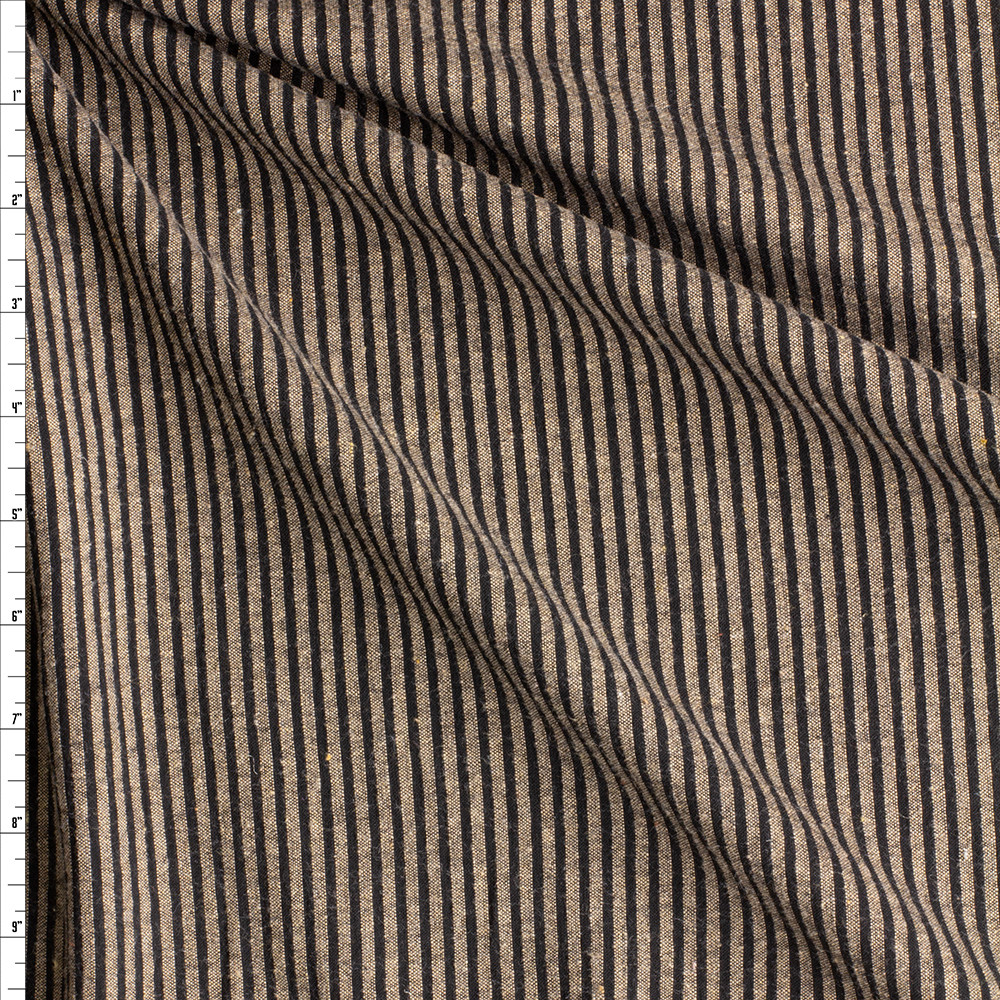 Cali Fabrics Black And Tan Vertical Mini Stripe Slubbed Soft Midweight ...