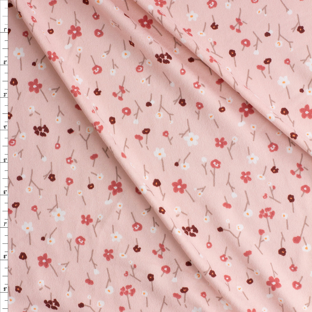 Cali Fabrics Cheerful Spring Flowers On Pink Double Brushed Poly Fabric ...