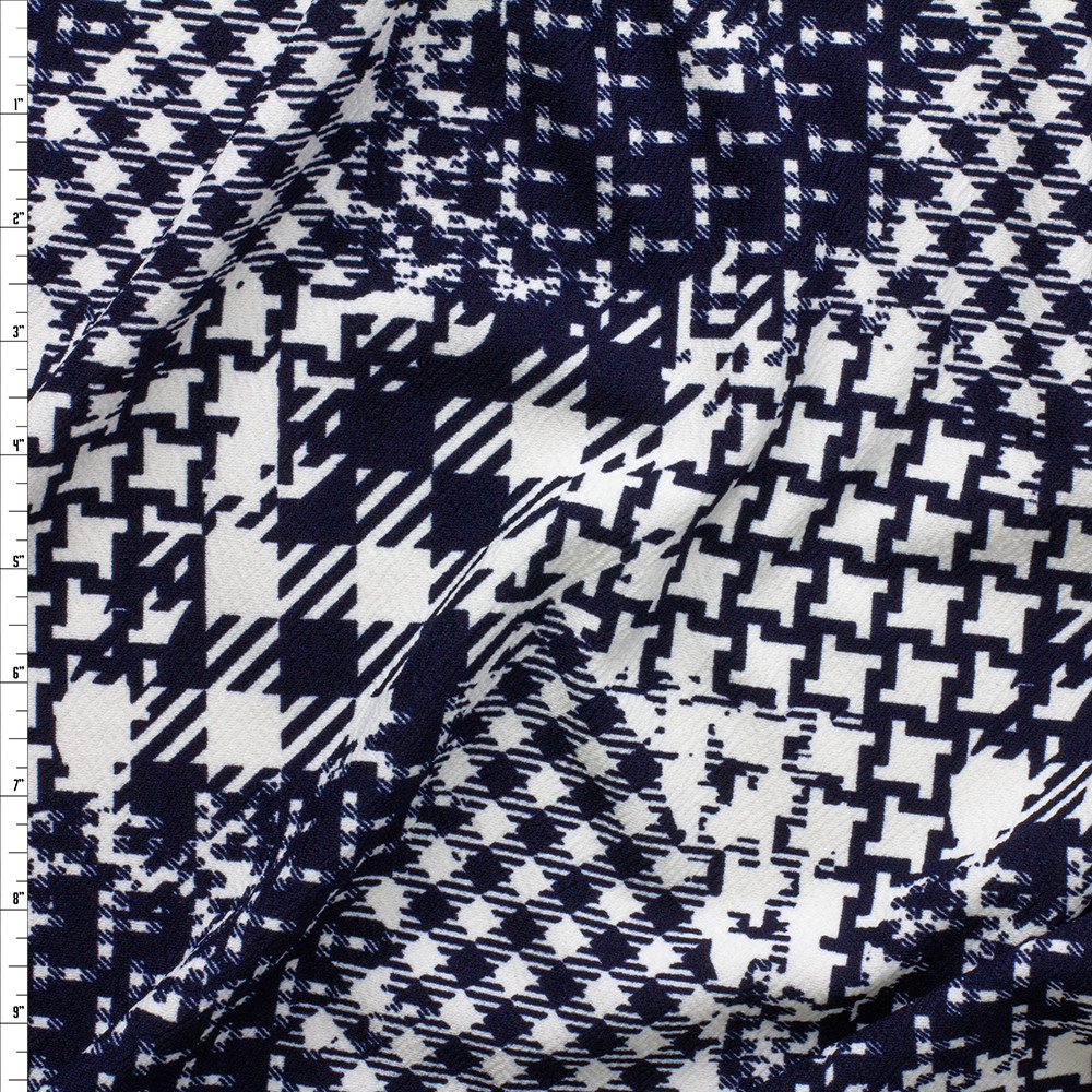 Cali Fabrics Navy And White Patchwork Plaids Crepe Textured Liverpool ...