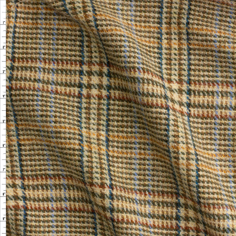 Cali Fabrics Tan And Blue Plaid Nyc Designer Tweed Wool Flannel Fabric ...