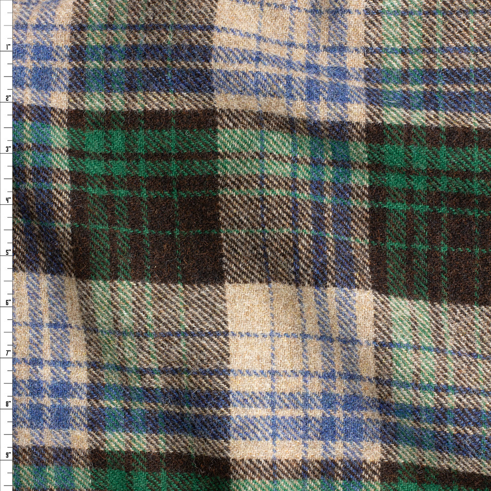 Cali Fabrics Brown, Green, Blue, And Tan Plaid English Wool Flannel ...