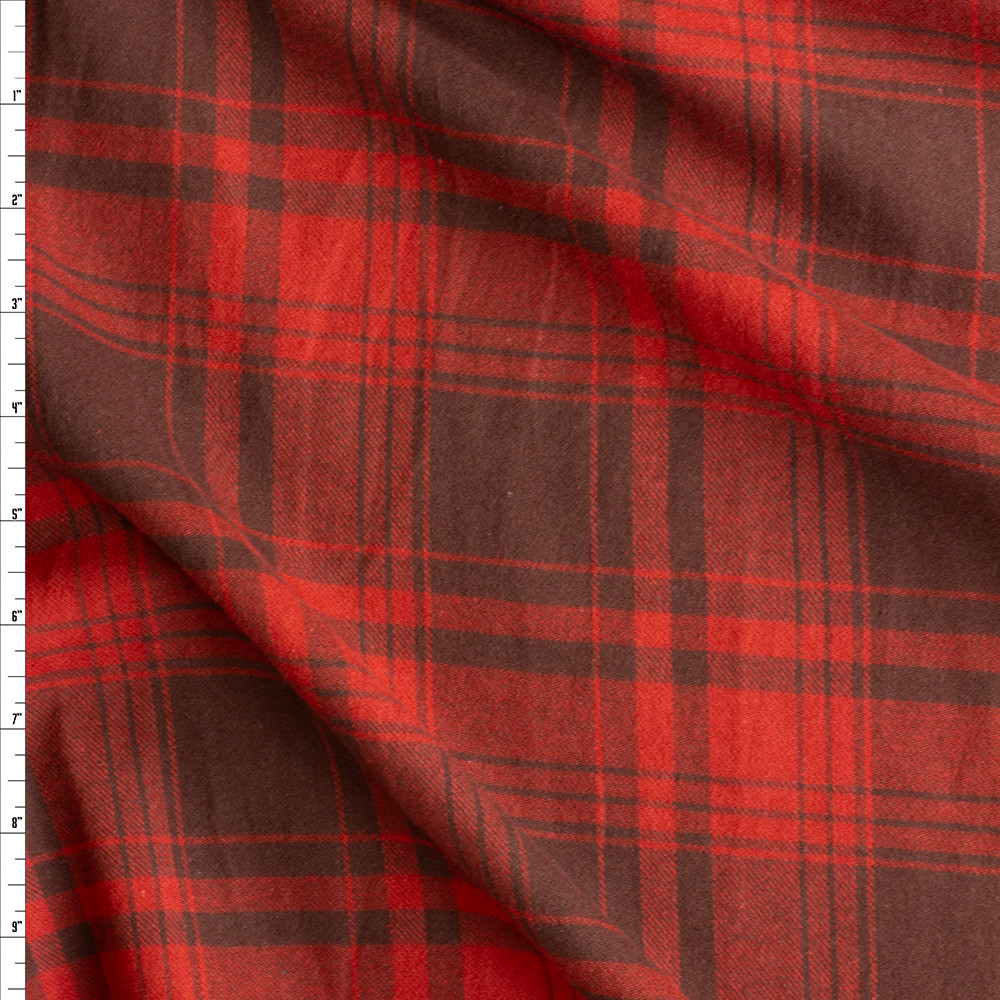 Cali Fabrics Brown And Red Plaid Designer Cotton Flannel #28269 Fabric ...