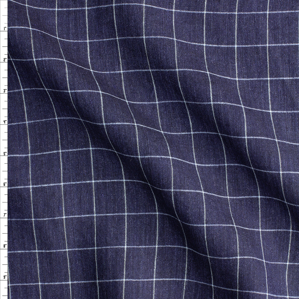 Cali Fabrics White On Navy Fine Windowpane Plaid Gurteen Irish Linen ...