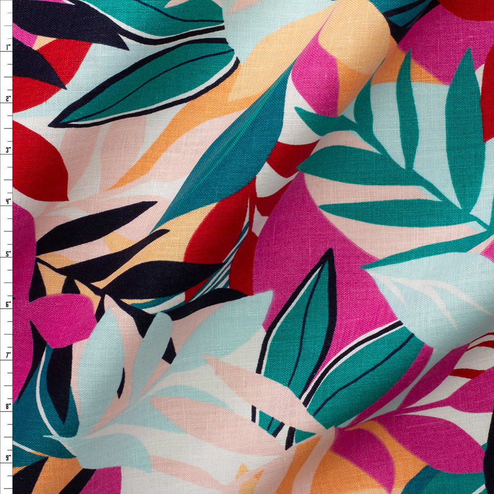 Cali Fabrics Multi Colored Retro Botanical Linen #28329 Fabric by the Yard