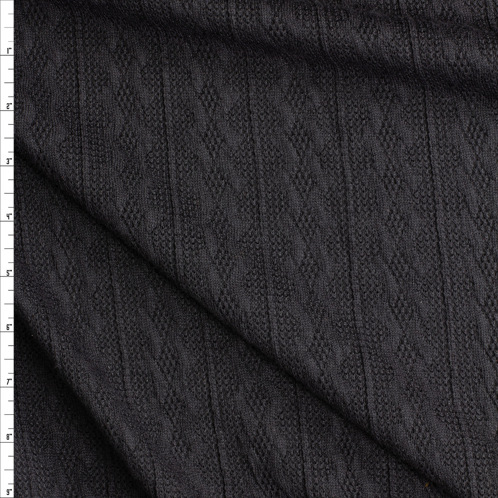 Cali Fabrics Black Cable Sweater Knit #28436 Fabric by the Yard