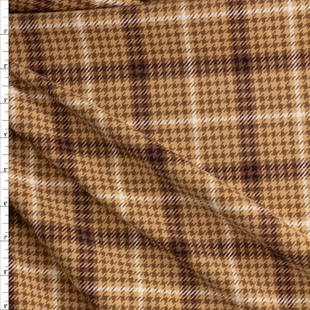 Cali Fabrics Tan And Brown Houndstooth Plaid Stretch Brushed Back Poly ...