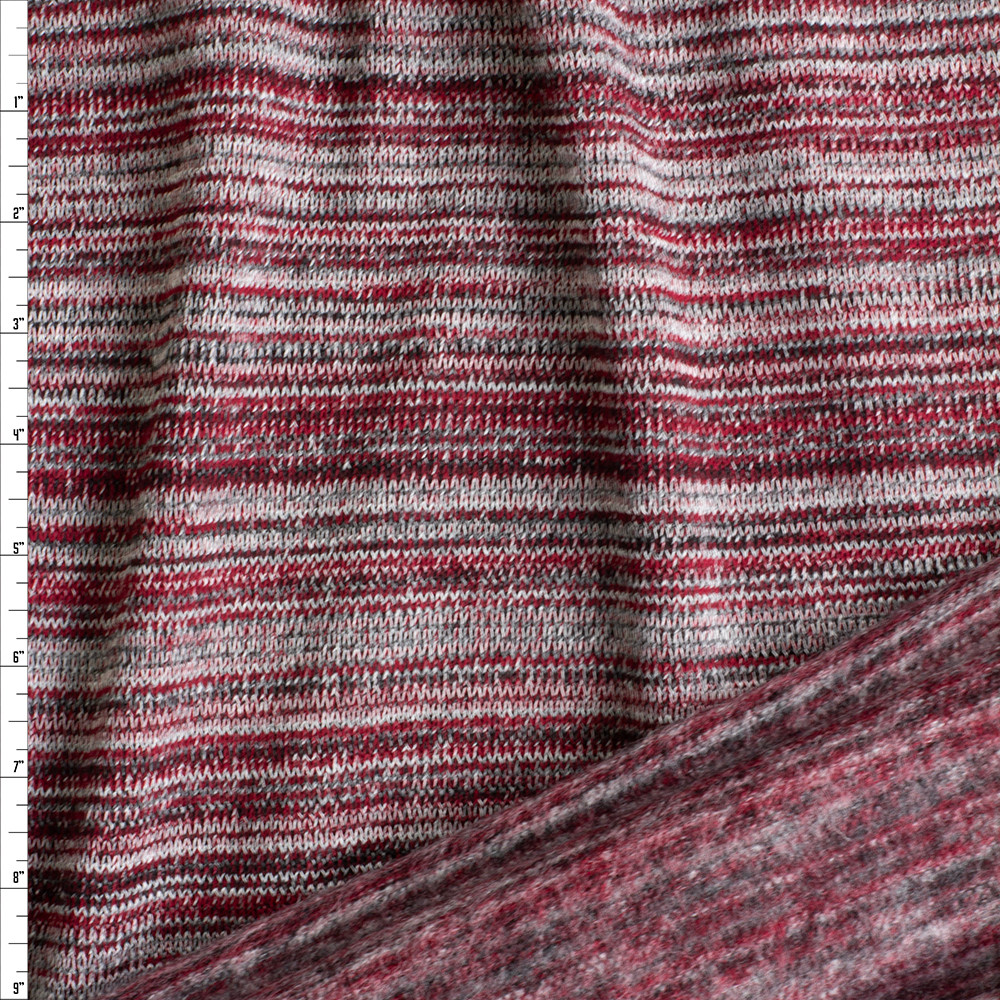 Cali Fabrics Wine/Grey Streaks Brushed Back Sweater Knit #28621 Fabric ...