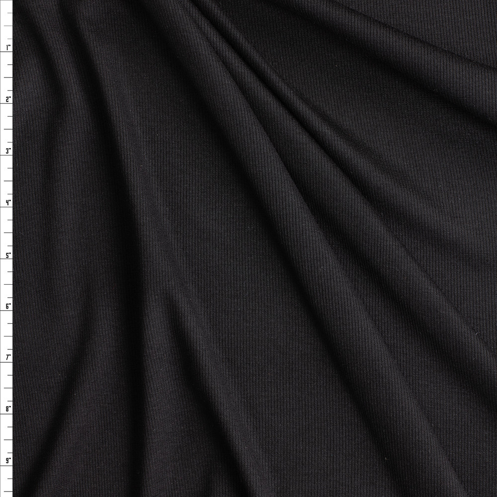 Cali Fabrics Black Micro Rib Knit #28819 Fabric by the Yard