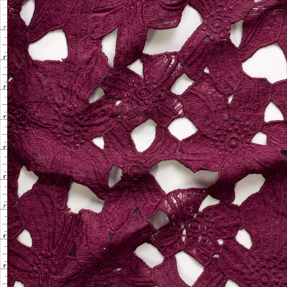 Cali Fabrics Plum Heavy Floral Lace #28843 Fabric by the Yard