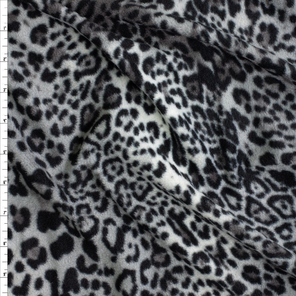 Cali Fabrics Grey And Black Leopard Single-Faced Fleece #28933 Fabric ...