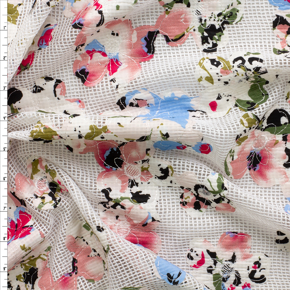 Cali Fabrics Spring Whimsy Floral Embroidered Mesh #29020 Fabric by the ...