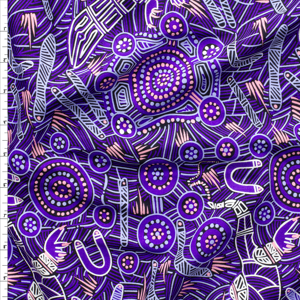 Cali Fabrics Man & Goanna 2 Purple Australian Aboriginal Print Rayon ...