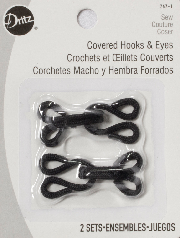 Cali Fabrics Dritz Black Covered Hooks and Eyes - 2 Sets Fabric by the Yard