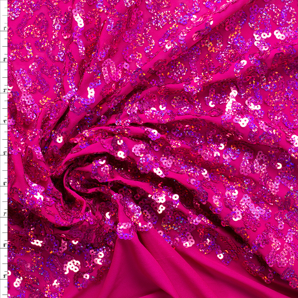 Cali Fabrics Hot Pink Sequins on Hot Pink Power Mesh #29551 Fabric by ...