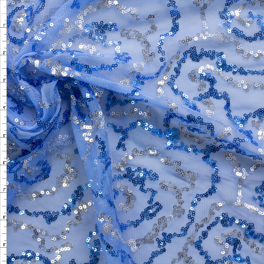 Cali Fabrics Blue and Silver Sequins one Light Blue Netting #29566 ...