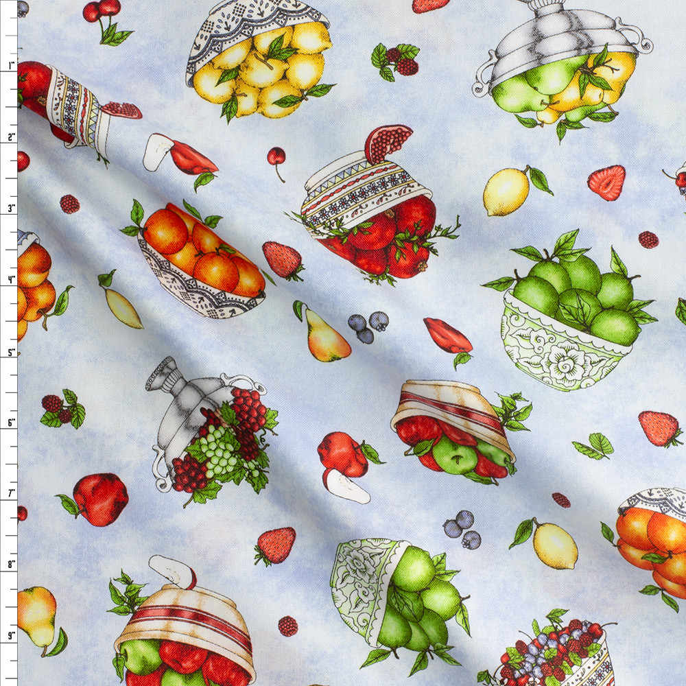 Cali Fabrics Fancy Fruits Light Blue Cotton Novelty Print From Maywood ...