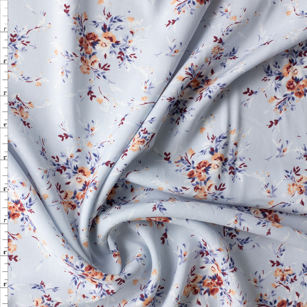 Cali Fabrics Antique Floral on Soft Blue Rayon Challis #29651 Fabric by ...