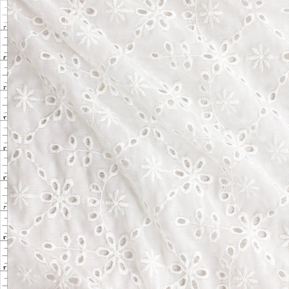 Cali Fabrics Warm White Diamond Floral Eyelet Cotton Voile #29688 ...