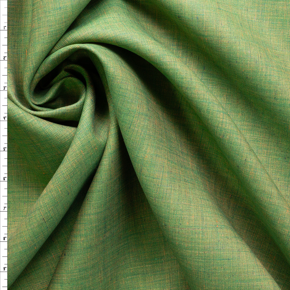 Cali Fabrics Green/Orange Designer Two Tone Linen #29727 Fabric by the Yard