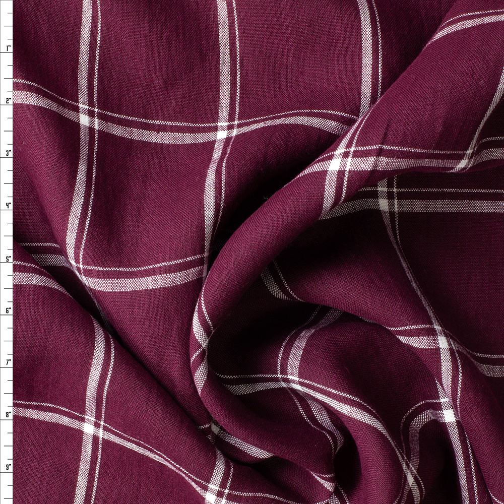 Cali Fabrics White and Deep Wine Plaid Temple Irish Linen from Spence ...