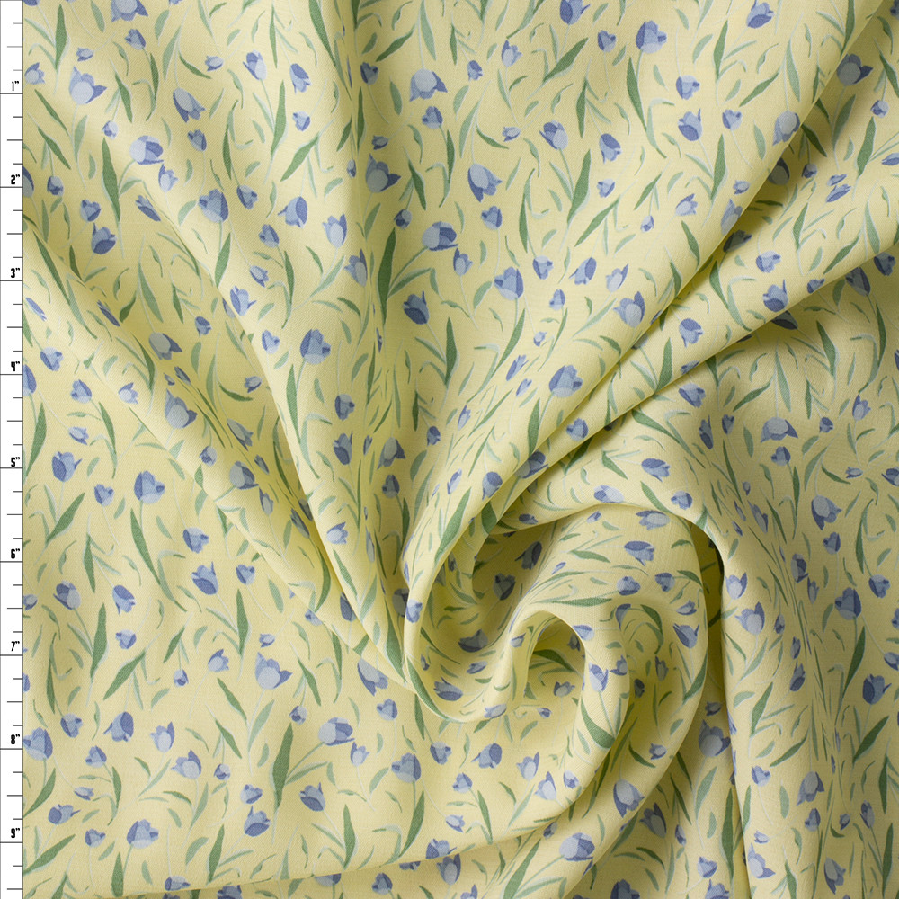 Cali Fabrics Lavender and Sage Spring Floral on Butter Rayon Crepe De ...