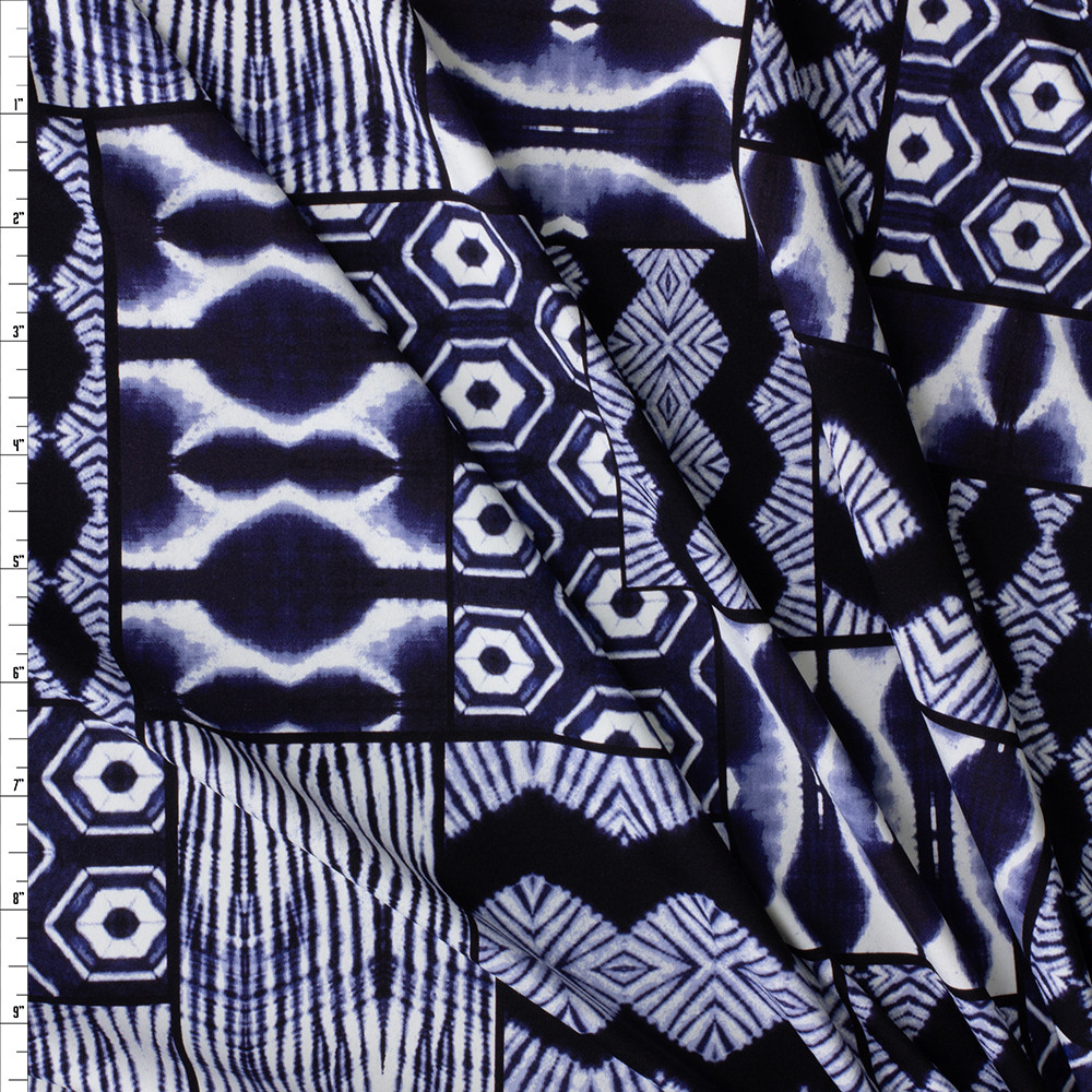 Cali Fabrics Navy Tribal Geo Patchwork Nylon/Spandex #30026 Fabric by ...