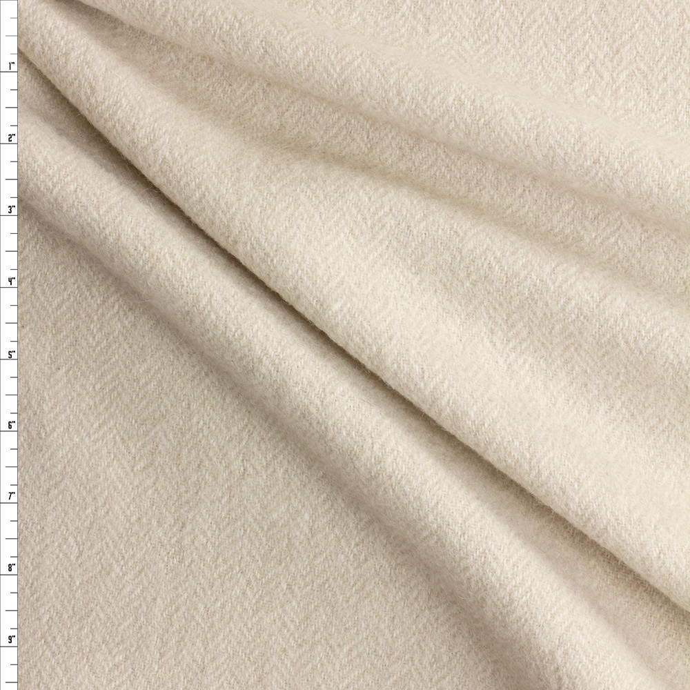 Cali Fabrics Ivory Herringbone Brushed Wool Coating #30523 Fabric by ...